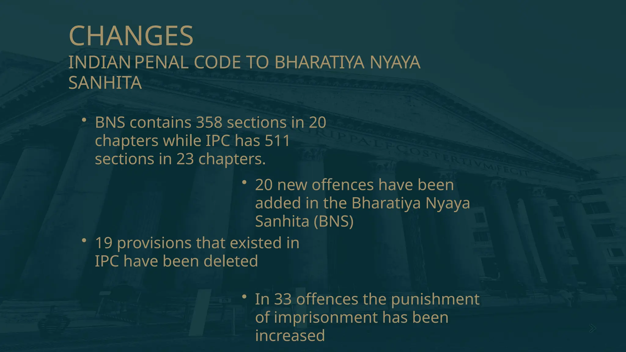 Bhartiya Nyaay Sanhita, 2024 and Comparison with IPC, Three new Criminal LAws | PPTX