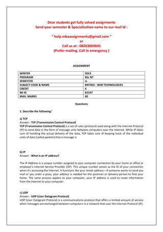 Bnt403 web technologies | PDF