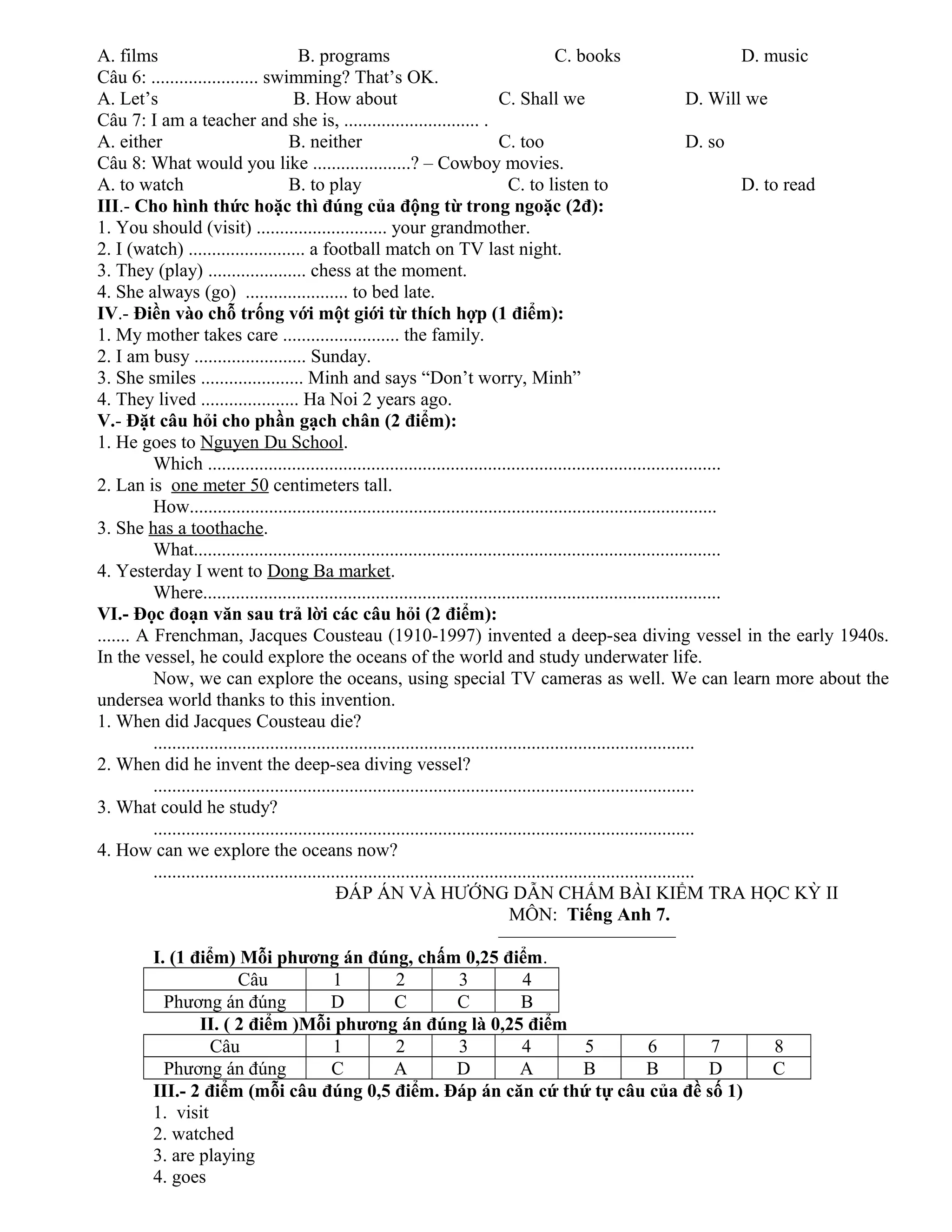 Bộ đề ôn thi hkii tiếng anh lớp 7 | PDF