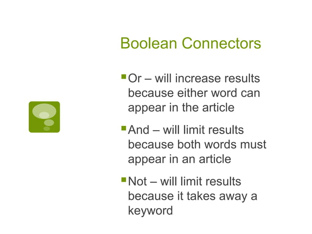 Advanced Searching with Boolean Connectors | PPT