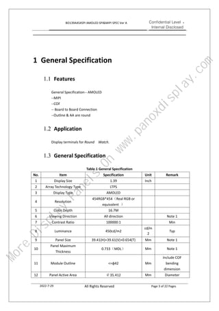1.39 inch Round OLED 454X454 SPI/MIPI | PDF