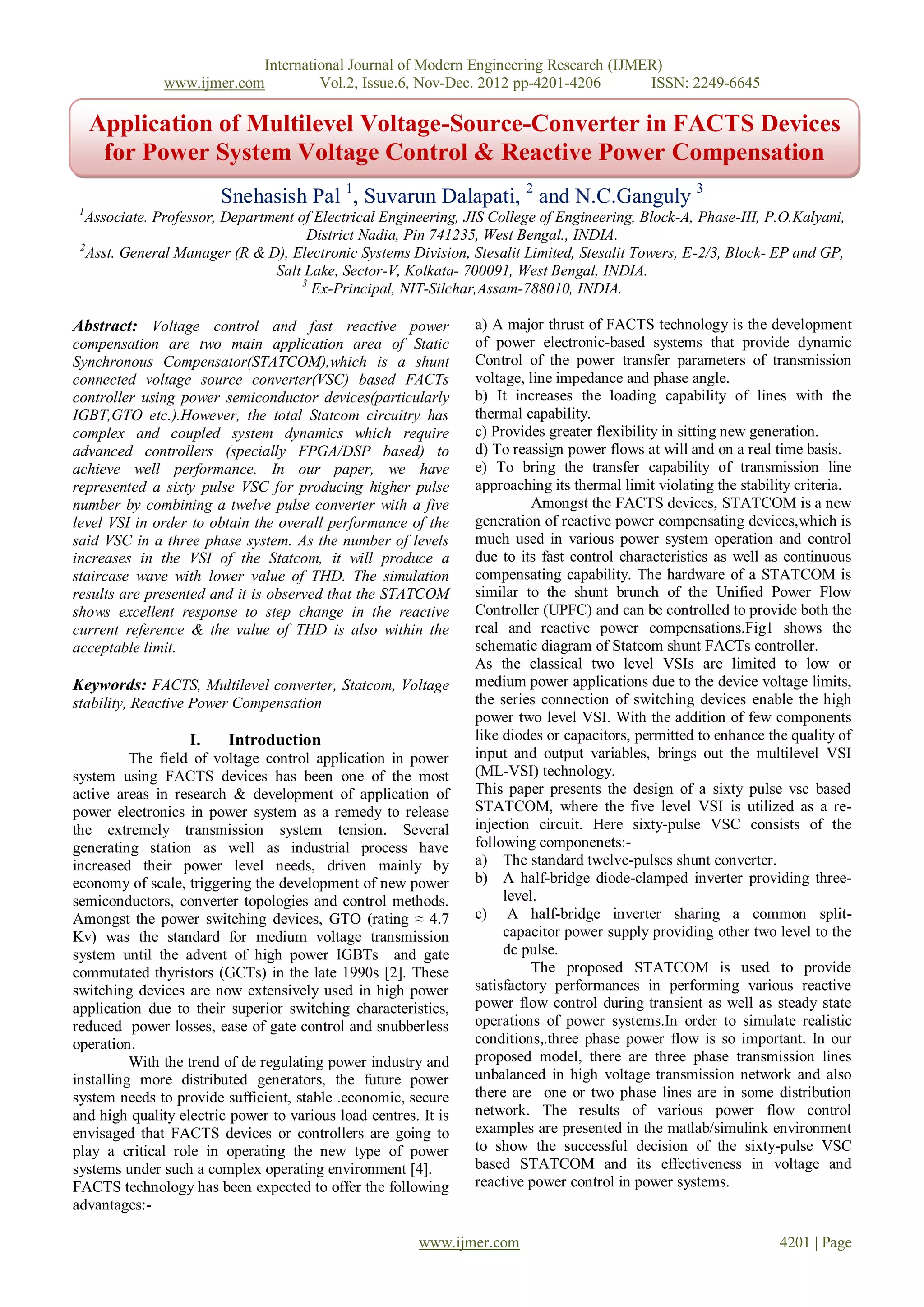Application of Multilevel Voltage-Source-Converter in FACTS Devices for Power System Voltage ...