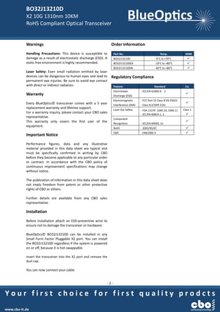 Bo32j13210d 10gbase-lr x2 transceiver 1310nm 10 kilometer singlemode sc ...