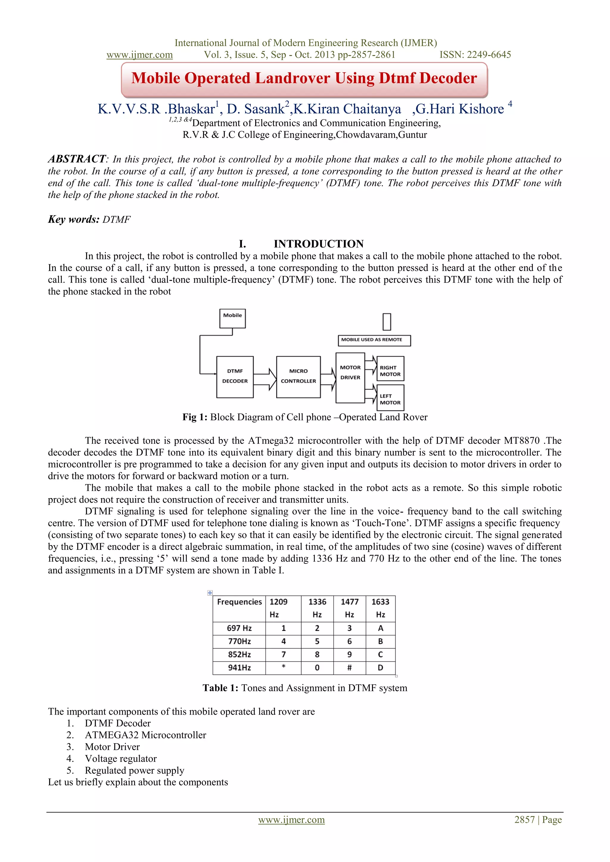 Mobile Operated Landrover Using Dtmf Decoder | PDF