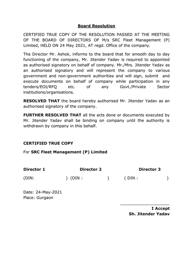 Board resolution (tender) | PDF | Law