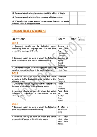 Cambridge International exam question bank AS LEVEL poetry | PDF ...