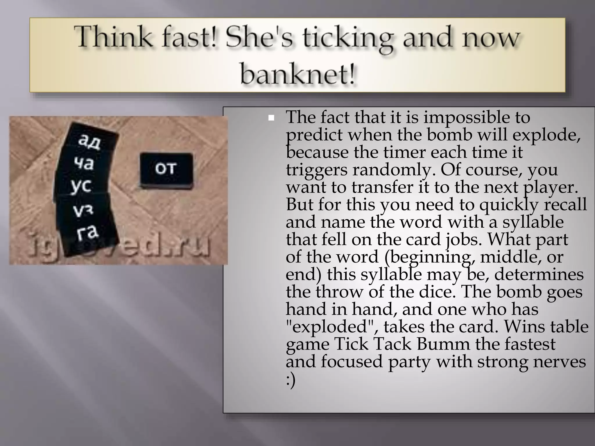 Board game «tick tack-boomm!» | PPTX | Board Games and Puzzles | Games ...