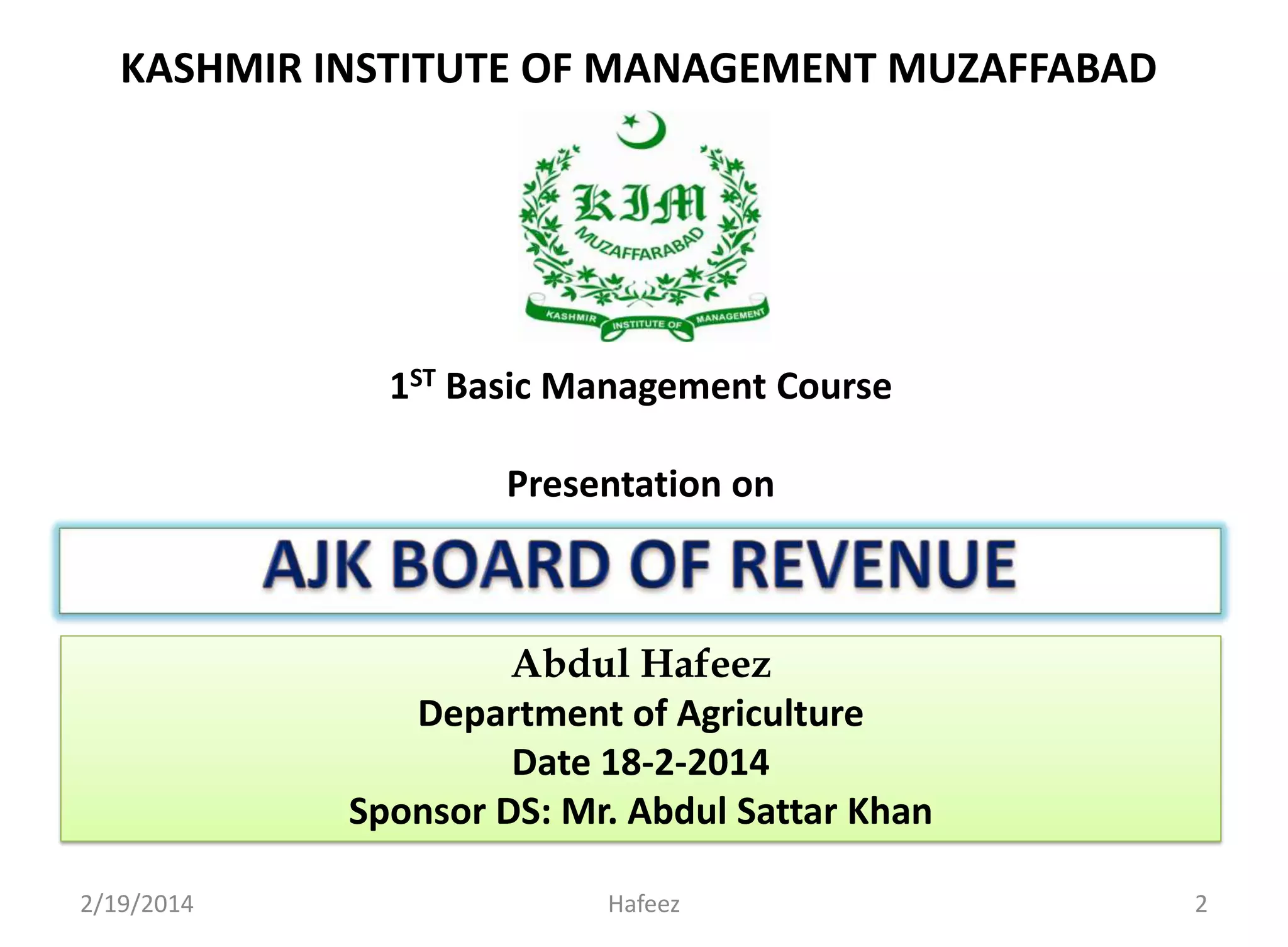 AJK Board of Revenue by Abdul Hafeez | PPTX
