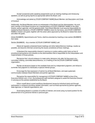 Board resolution approving job description & code of conduct | DOC