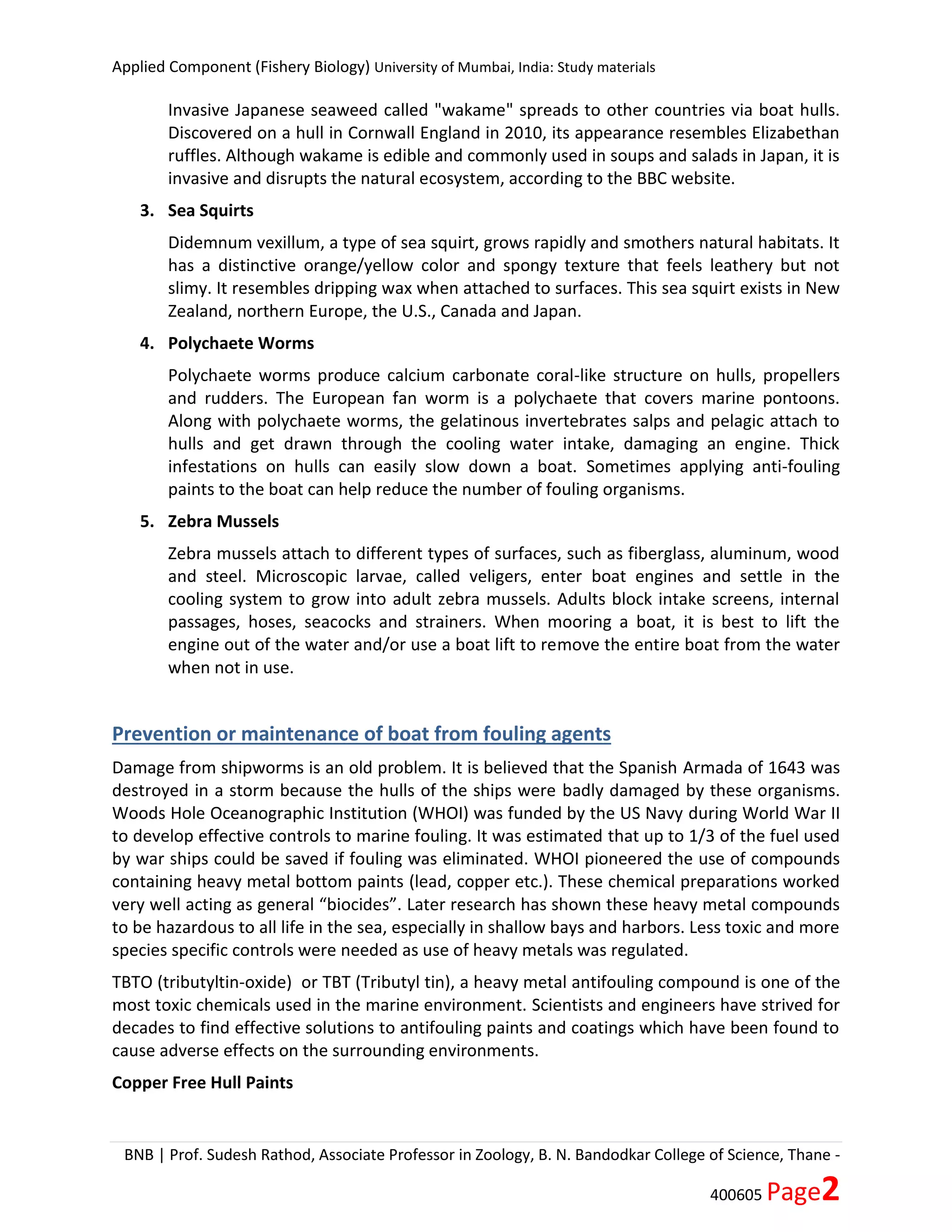 Boat foulers and borers: Fisheries Science | PDF