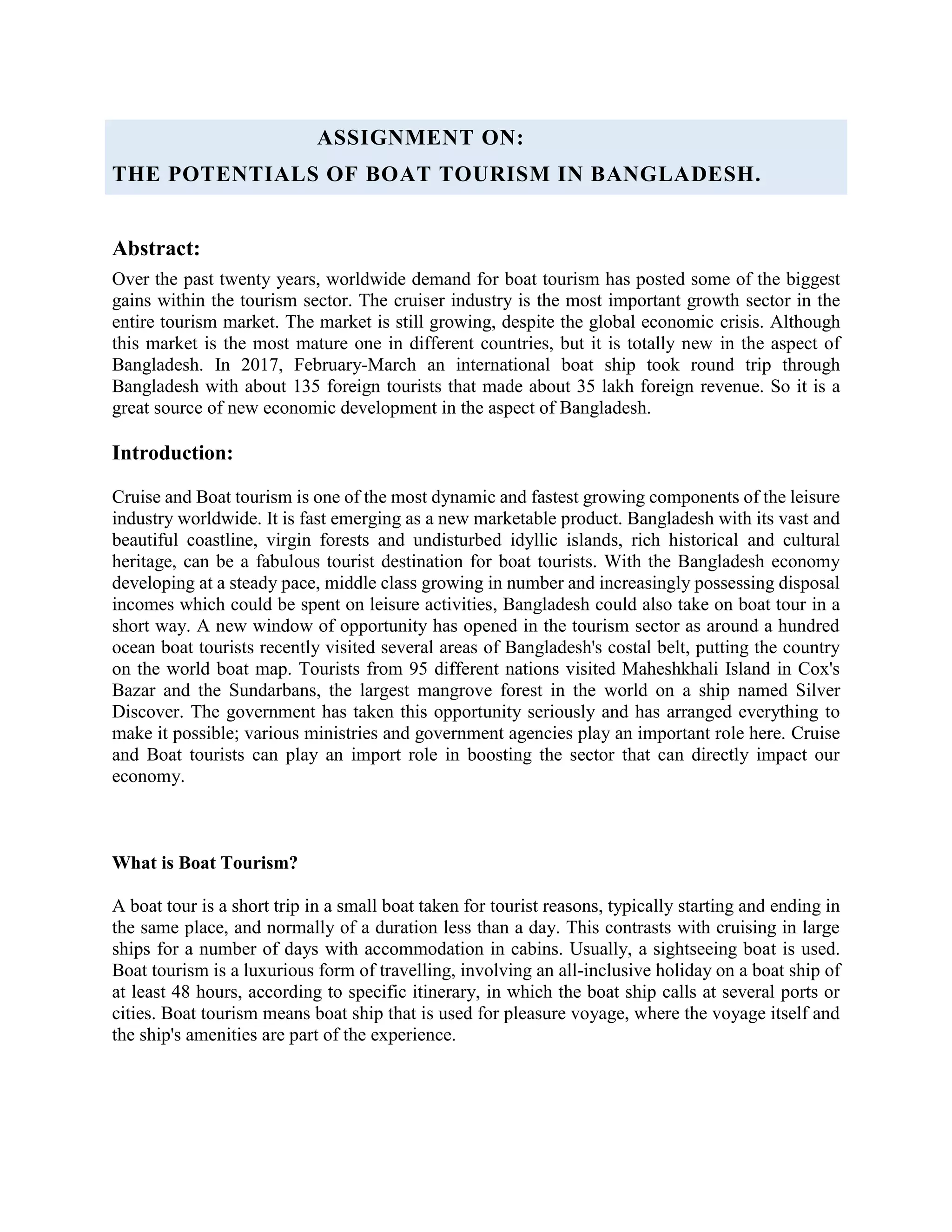 Boat tourism in bangladesh | PDF