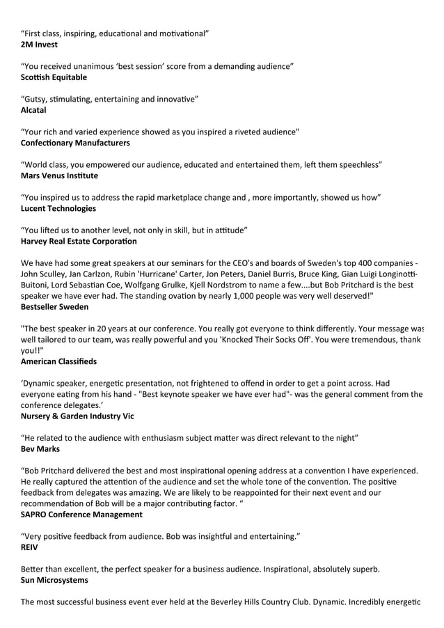 Bob pritchard Motivational speaker | PDF
