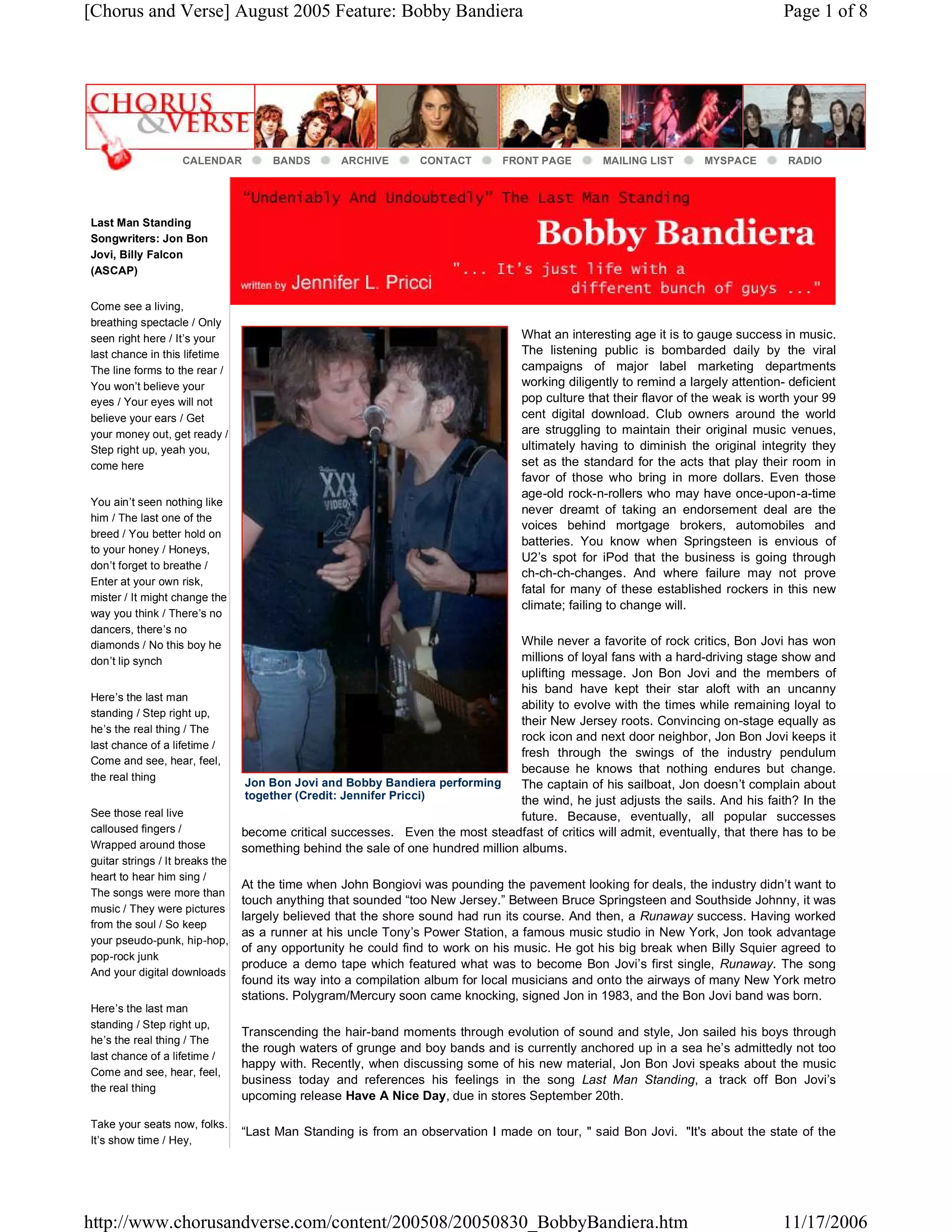 Bobby Bandiera: The Last Man Standing Bobby Bandiera Joins Bon Jovi By ...