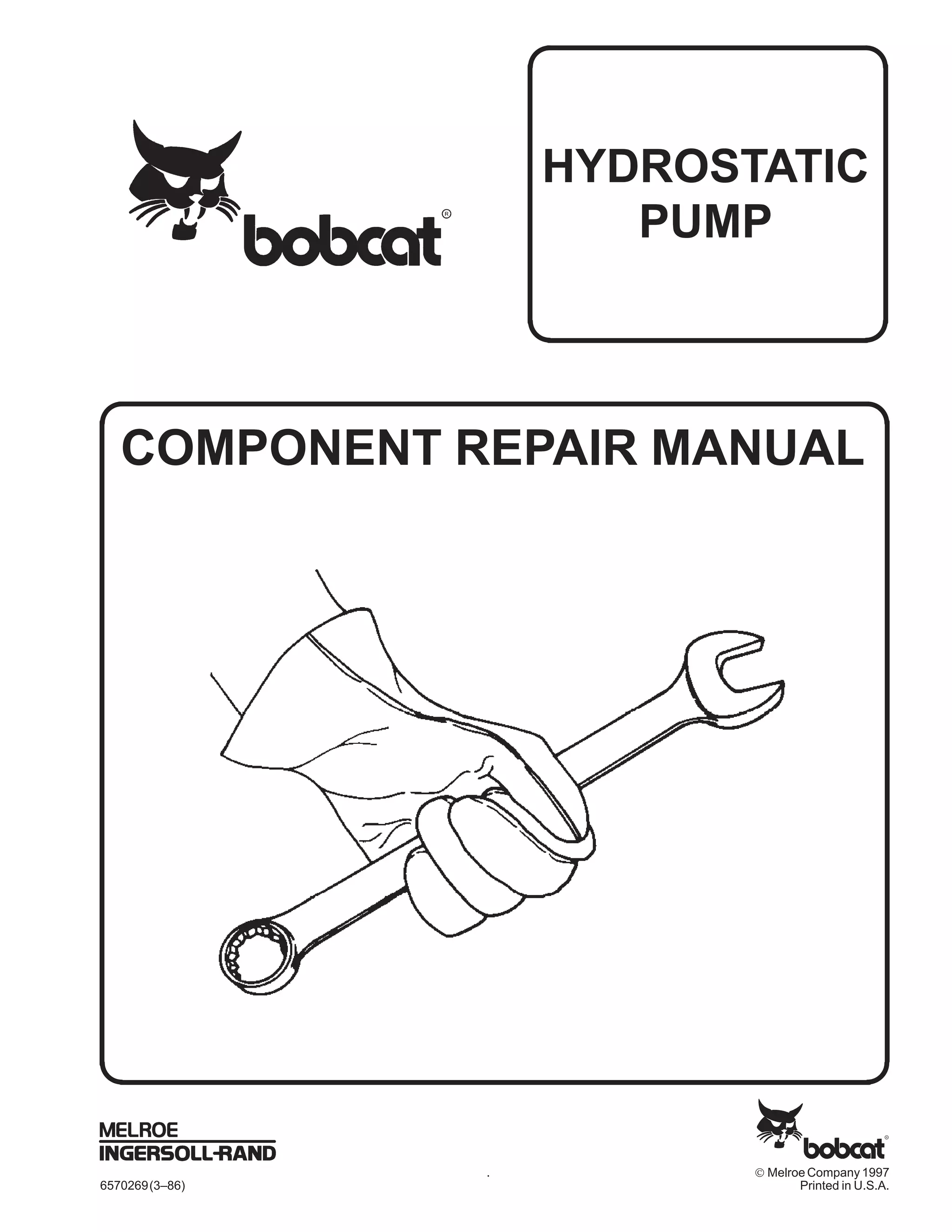 Bobcat 2000 hydrostatic pump component service repair manual sn all | PDF