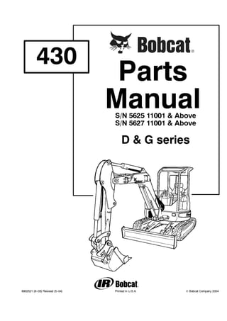 Bobcat 430 d 430g excavator parts catalogue manual sn 562511001 and above | PDF