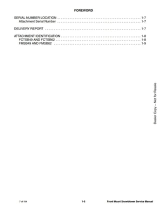 Bobcat FMSB62 Front Mount Snowblower Service Repair Manual SN AU4T00101 ...