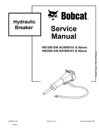 Bobcat HB1380 Hydraulic Breaker Service Repair Manual SN AC4500101 And ...