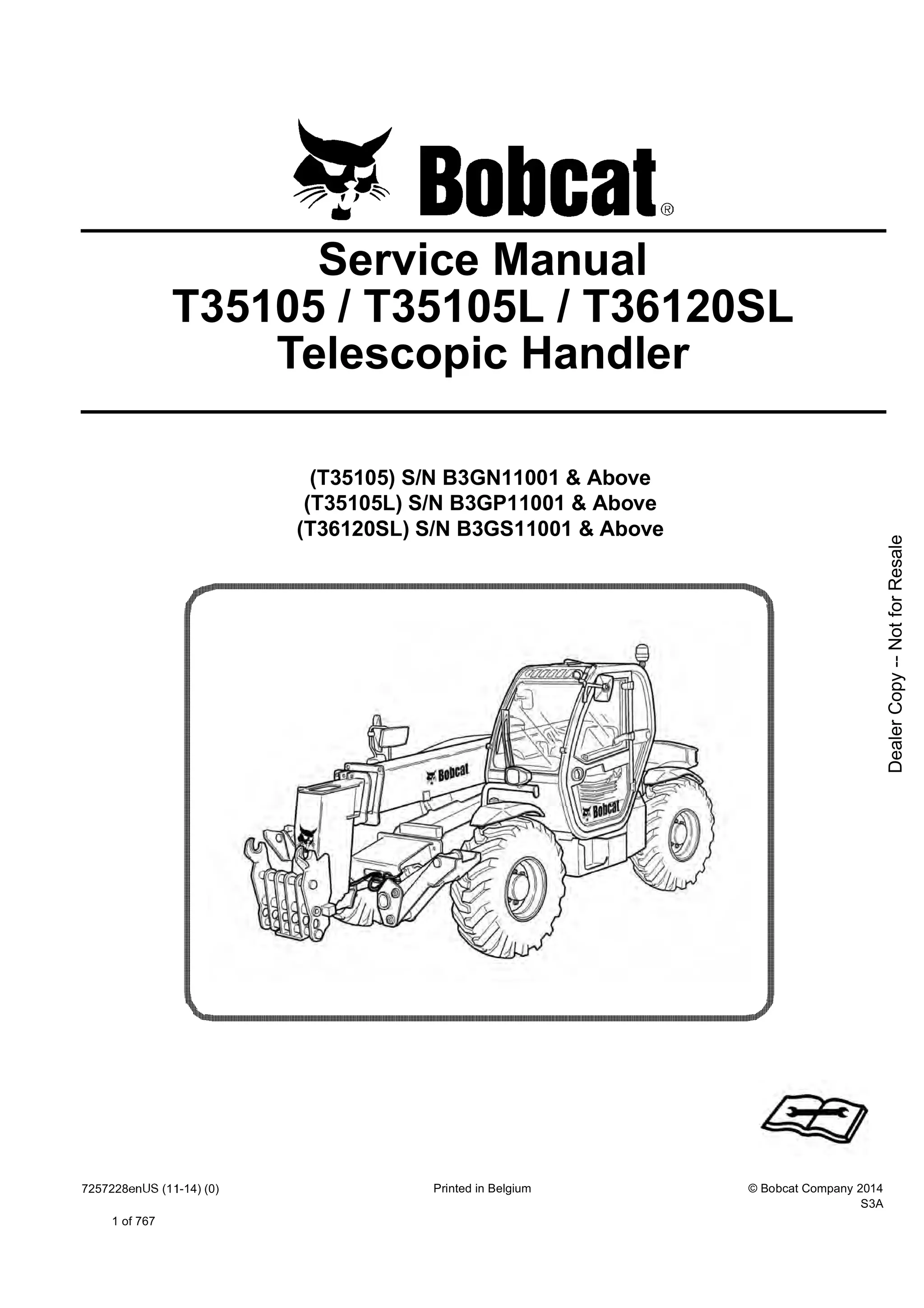 Bobcat t36120 sl telescopic handler service repair manual (t36120sl sn ...