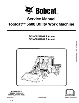 Bobcat Toolcat 5600 Utility Work Machine Service Repair Manual SN ...