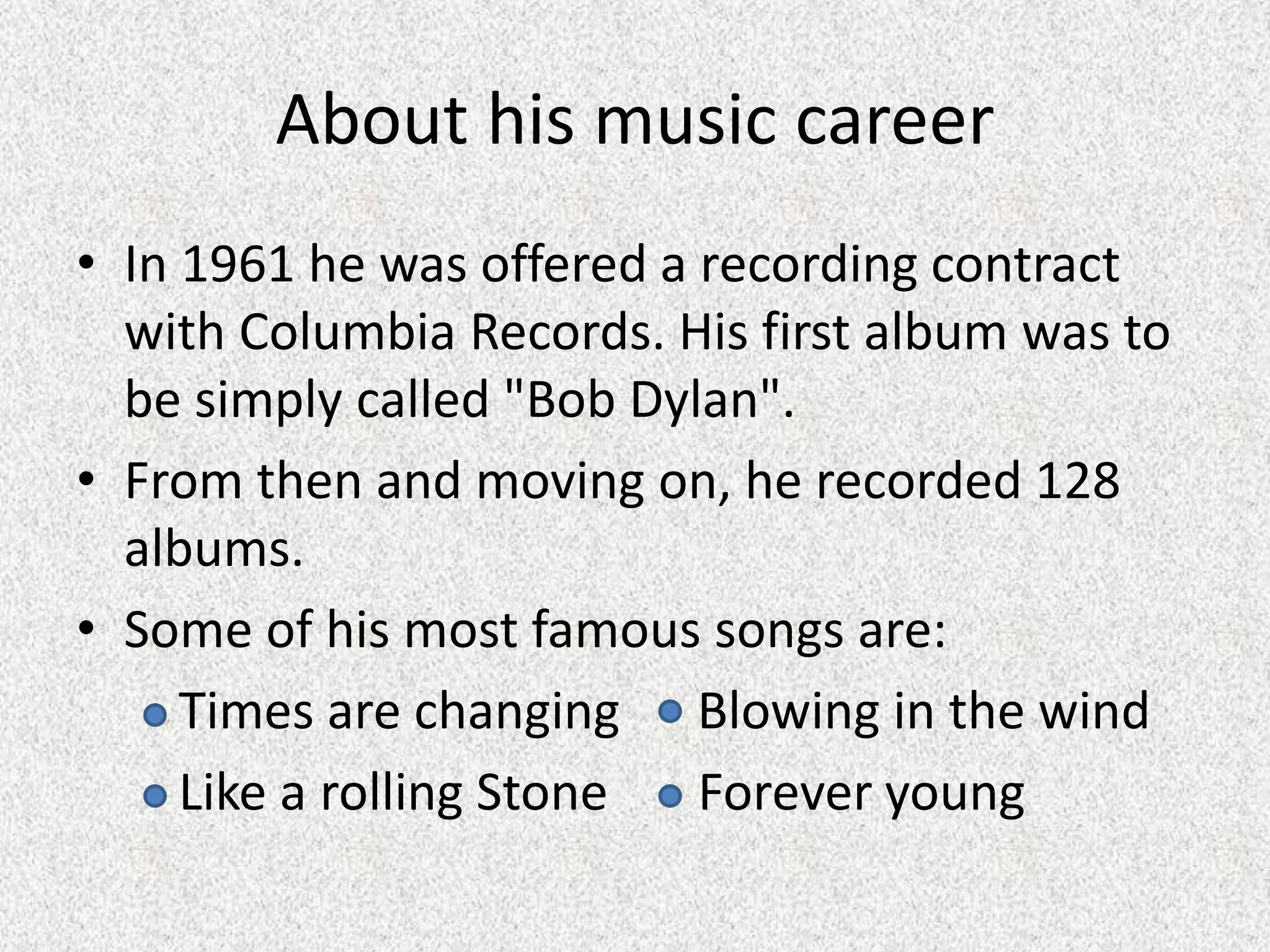 Bob Dylan's biography | PPTX