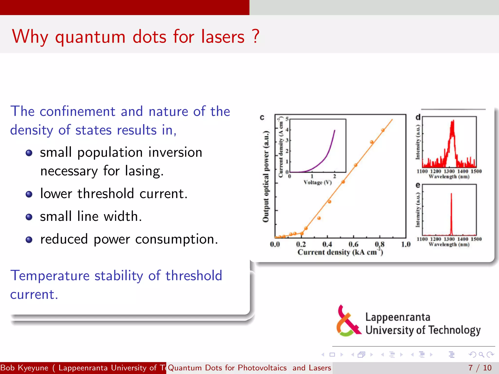 Quantum Dots for Photovoltaics and Lasers | PPT