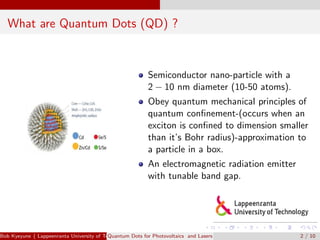 Quantum Dots for Photovoltaics and Lasers | PPT