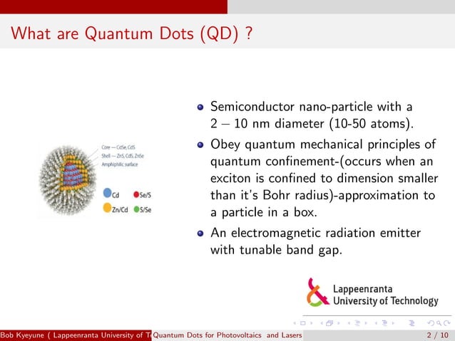 Quantum Dots for Photovoltaics and Lasers | PPT