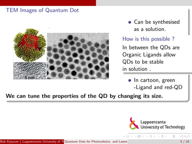Quantum Dots for Photovoltaics and Lasers | PPT