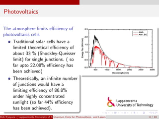 Quantum Dots for Photovoltaics and Lasers | PPT