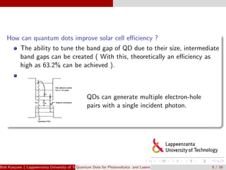 Quantum Dots for Photovoltaics and Lasers | PPT
