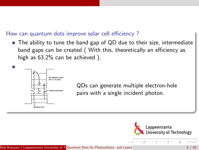 Quantum Dots for Photovoltaics and Lasers | PPT