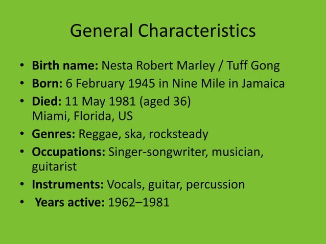 Bob marley presentation | PPTX | Reggae | Music
