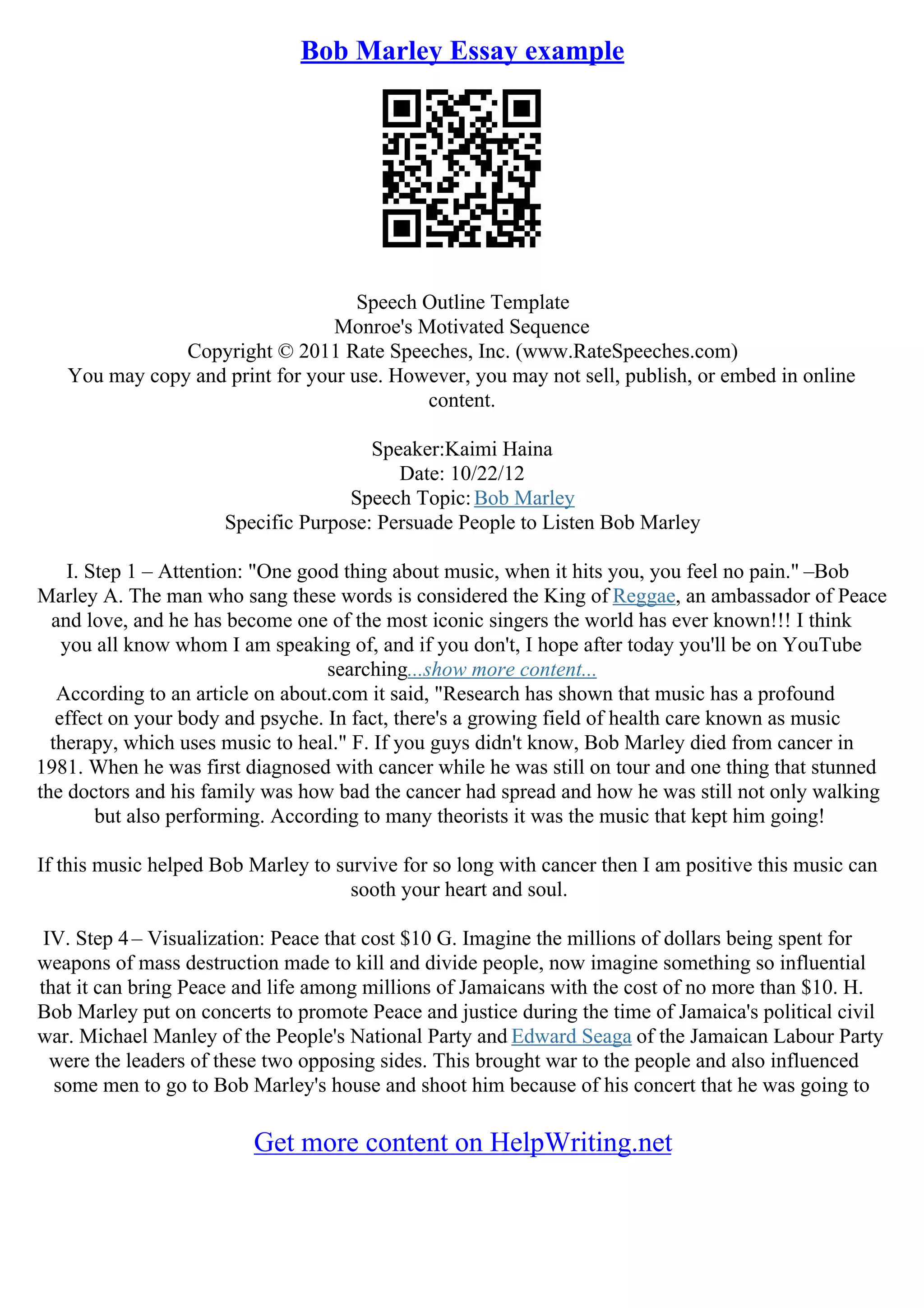 Bob Marley Biography Essay | PDF