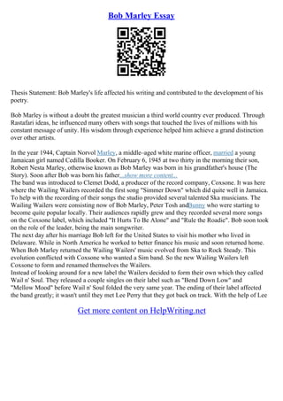 Bob Marley Biography Essay | PDF