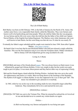 Bob Marley Biography Essay | PDF