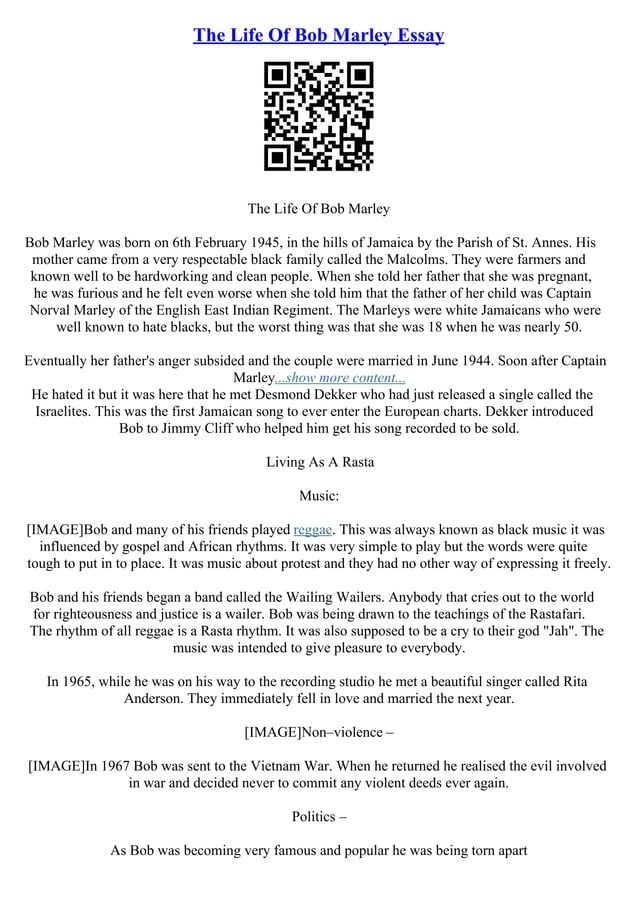 Bob Marley Biography Essay | PDF