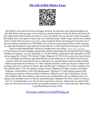 Bob Marley Biography Essay | PDF