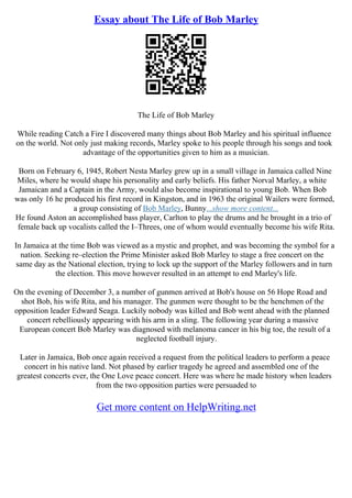 Bob Marley Biography Essay | PDF