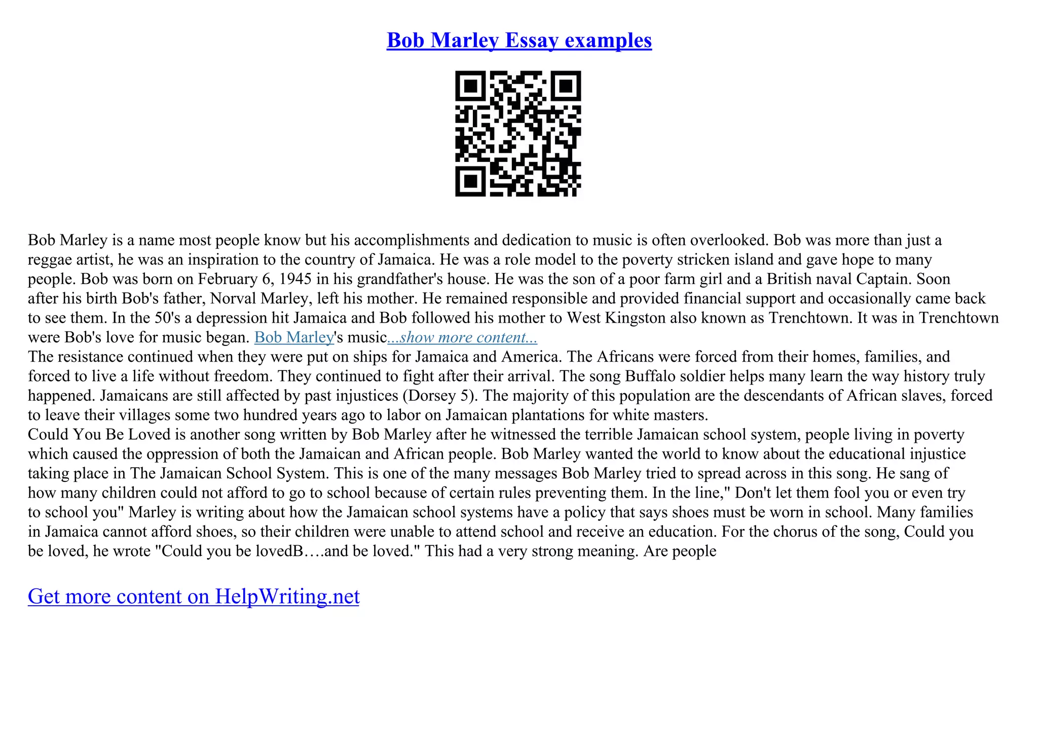 Bob Marley Essay Examples | PPT
