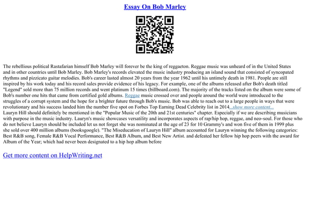 Bob Marley Essay Examples | PDF | Reggae | Music