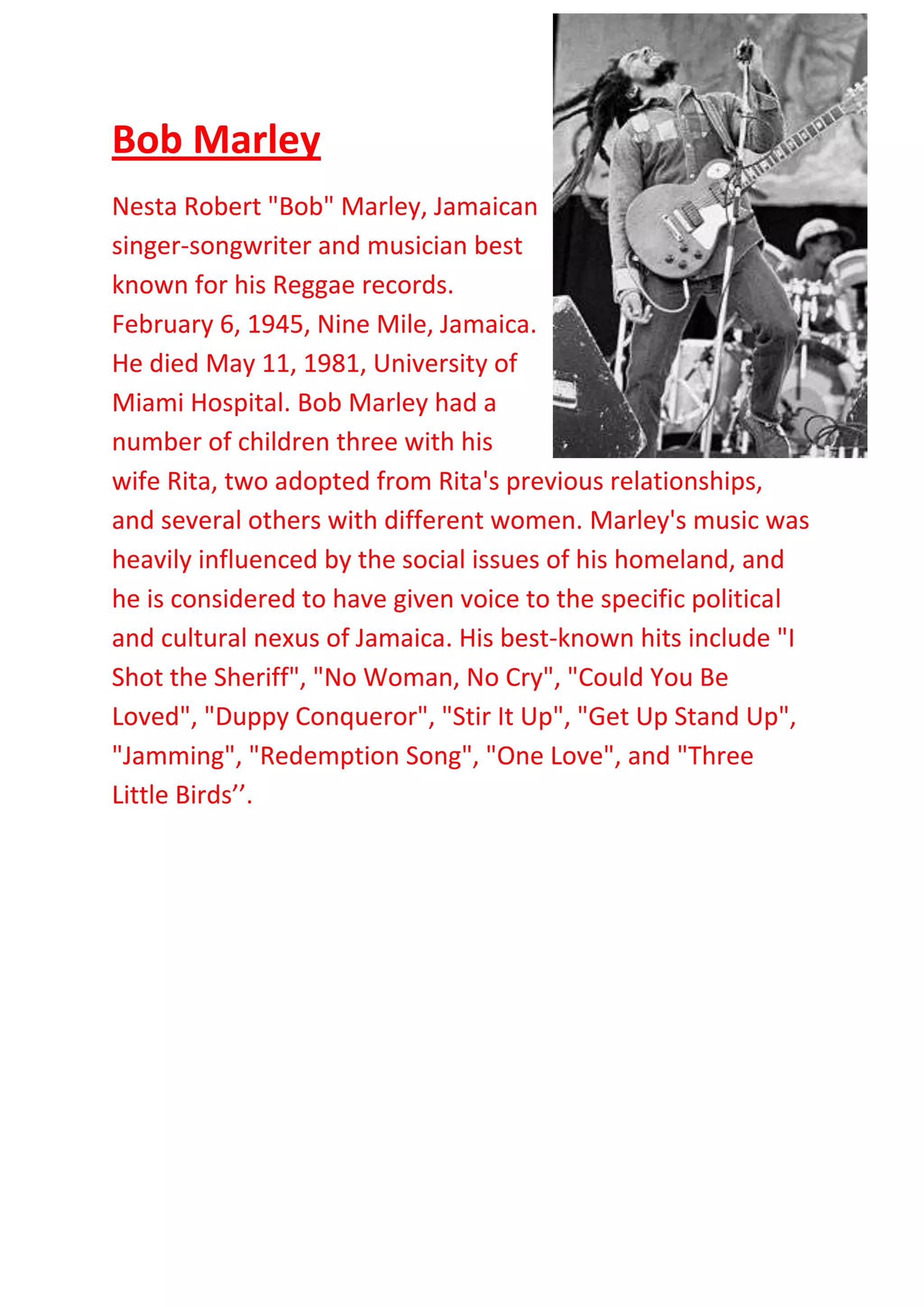 Bob marley fact file | DOCX
