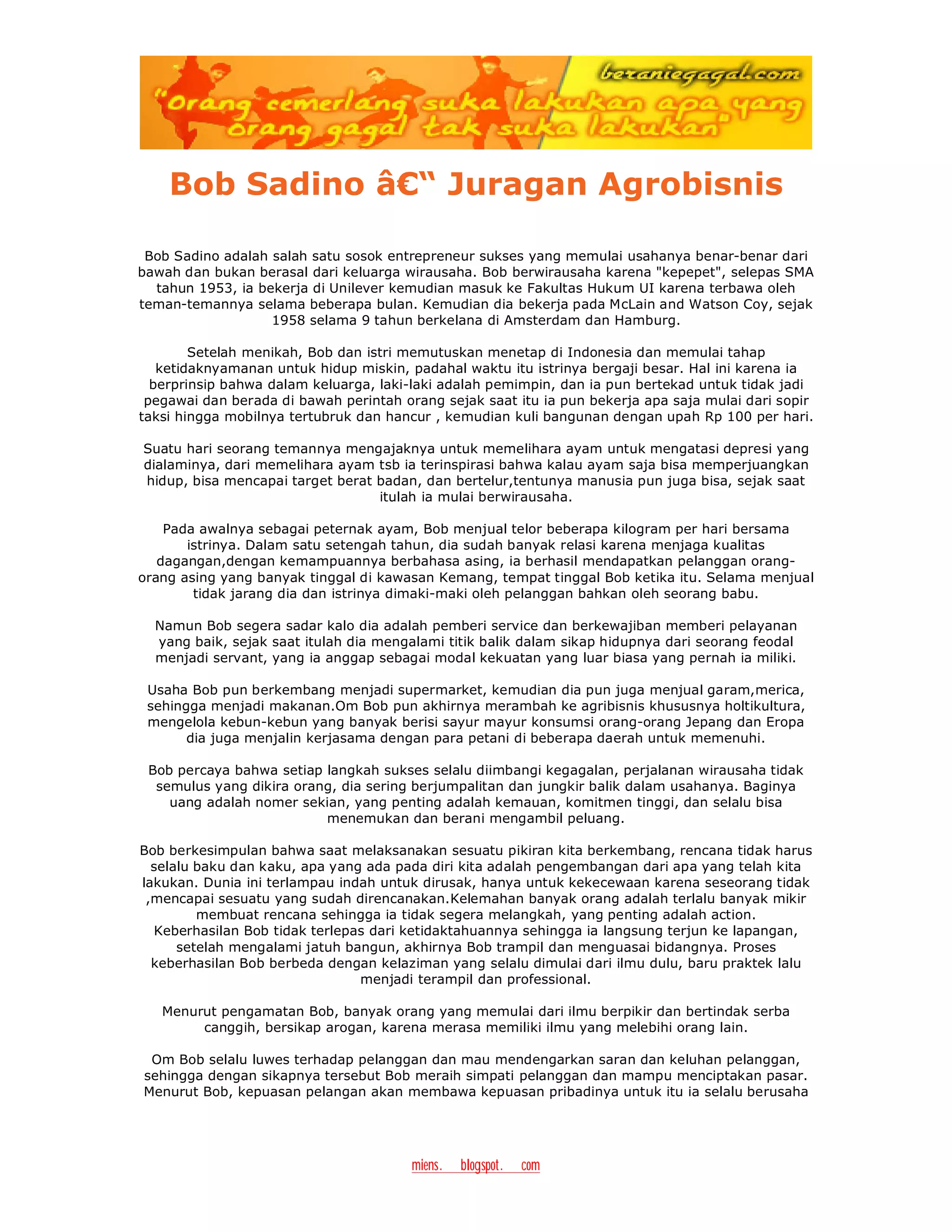 Bob sadino â€“ juragan agrobisnis | PDF