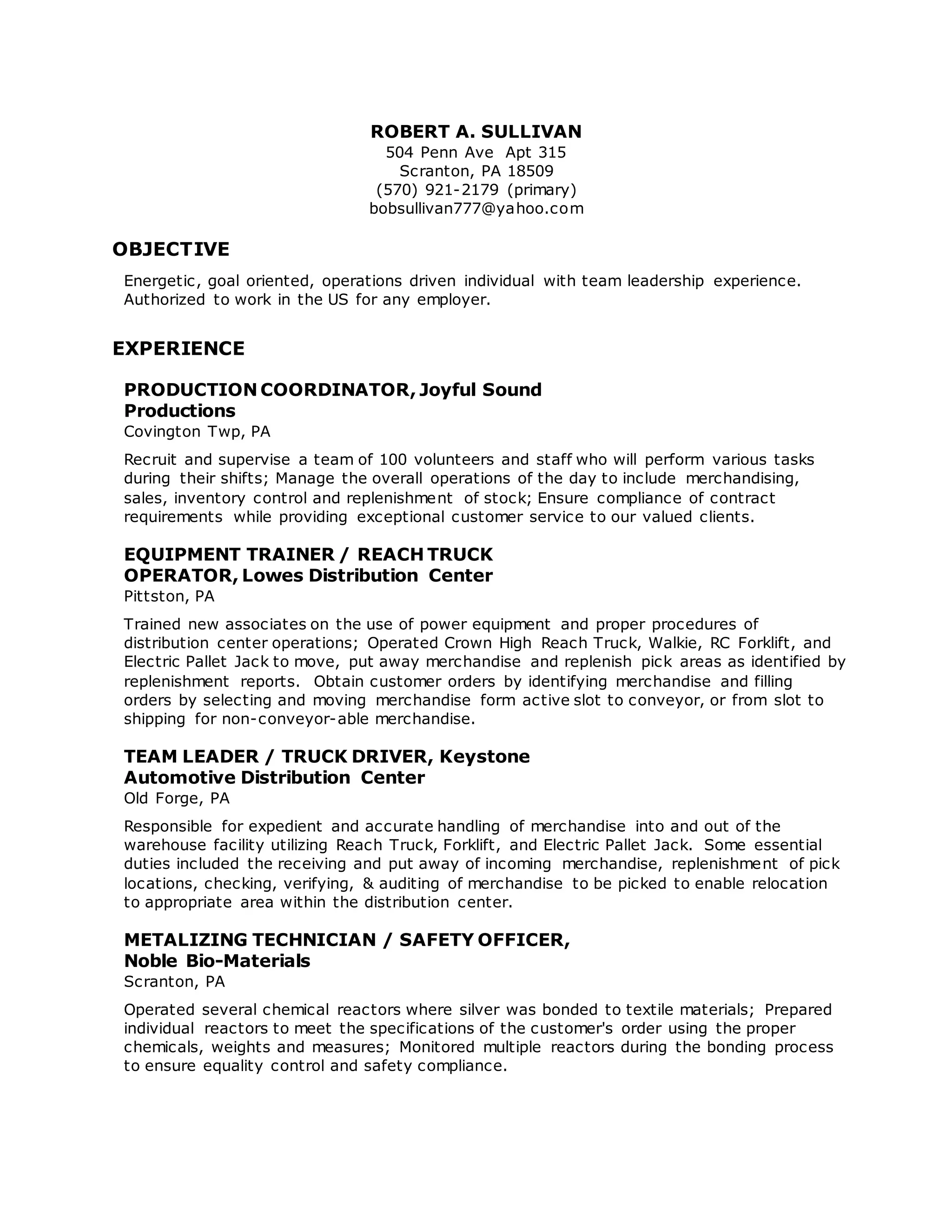 Bob sullivan resume6-16 | DOCX