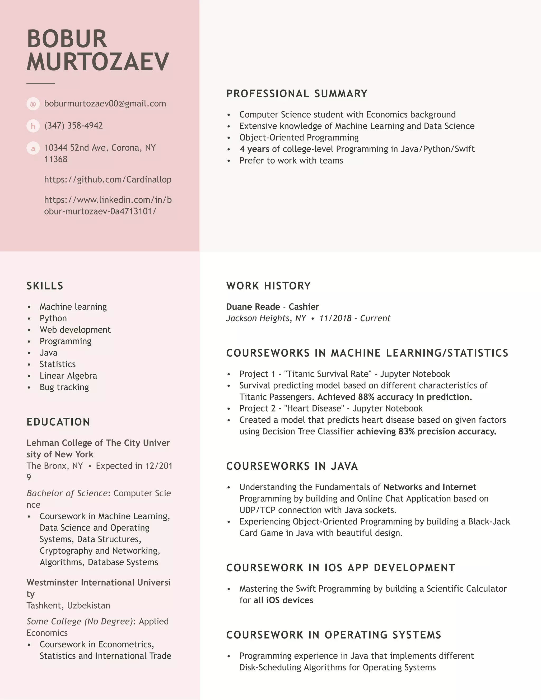 Bobur murtozaev resume_2020 | PDF