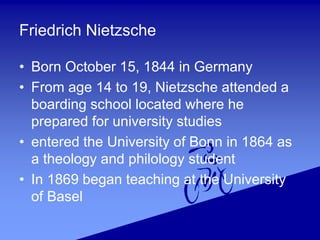 nietzsche life and works but more of existentialism | PPTX