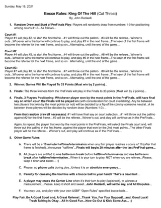 Bocce Rules King of the Hill (cut throat) By, John Redaelli | PDF