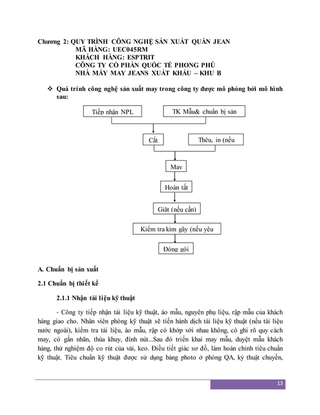 Báo cáo ngành may quy trình công nghệ sản xuất quần jean | DOCX