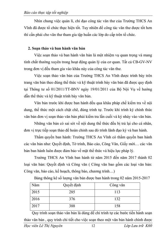 Báo Cáo Thực Tập Công Tác Văn Thư Lưu Trữ Tại Trường Thcs An Vĩnh | DOC