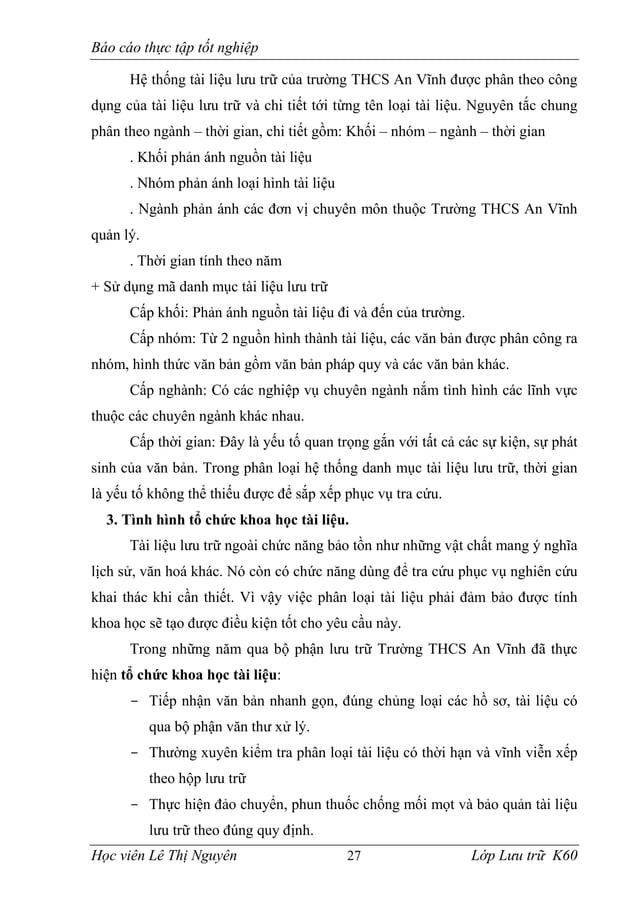 Báo Cáo Thực Tập Công Tác Văn Thư Lưu Trữ Tại Trường Thcs An Vĩnh | DOC