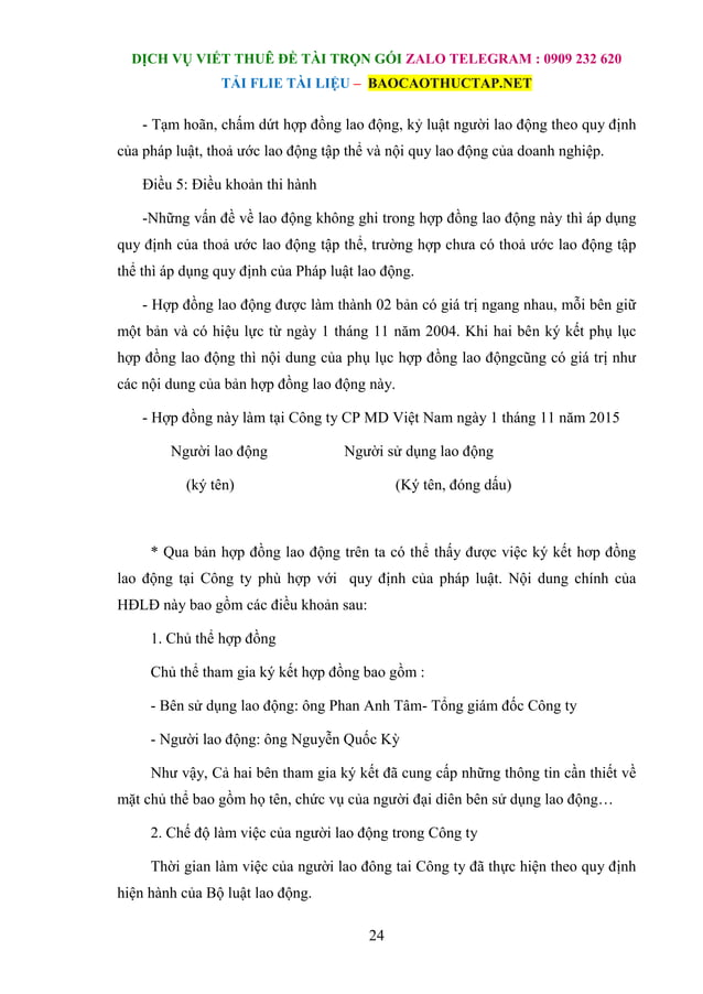 Báo Cáo Thực Tập Hợp Đồng Lao Động Và Giải Quyết Tranh Chấp Tại Công Ty | DOC